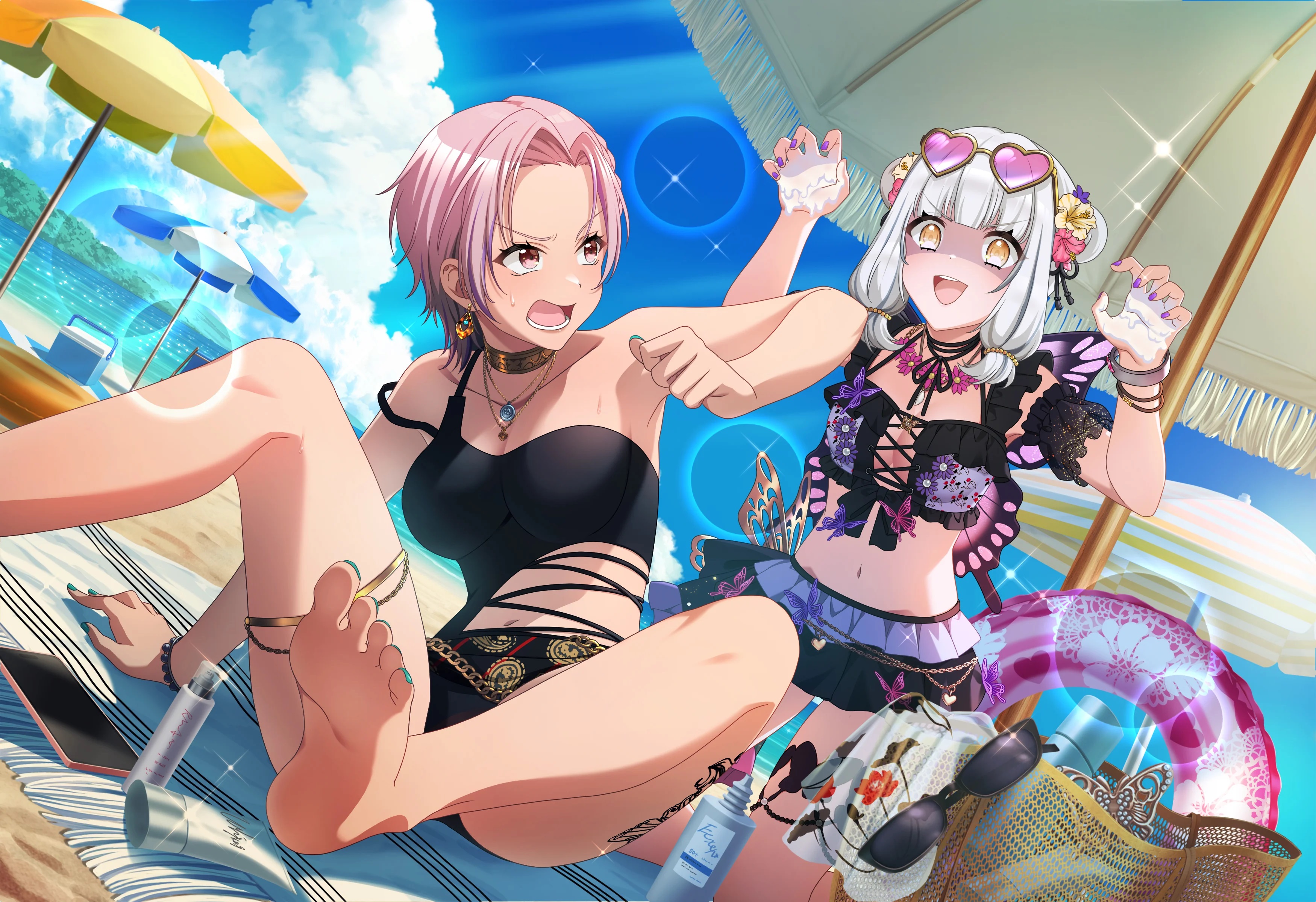 d4dj elsie (d4dj) weronika bikini cream feet garter megane swimsuits tagme tattoo wings ...